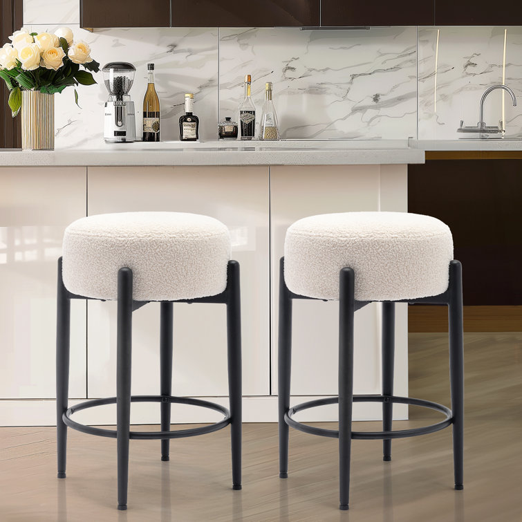 Carie 24 Sherpa Upholstered Counter Stool Set of 2 Wade Logan Upholstery Green